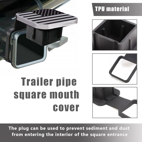gunhunt 1 PC Auto Tow Trailer Seal Cap, 3.15" x 3.05" American Flag Square End Plug Plug Protector, Universal for 2" Trailer Receiver Tube, Compatible with Cars, Trucks, Vans, SUVs, Trailers (Black)