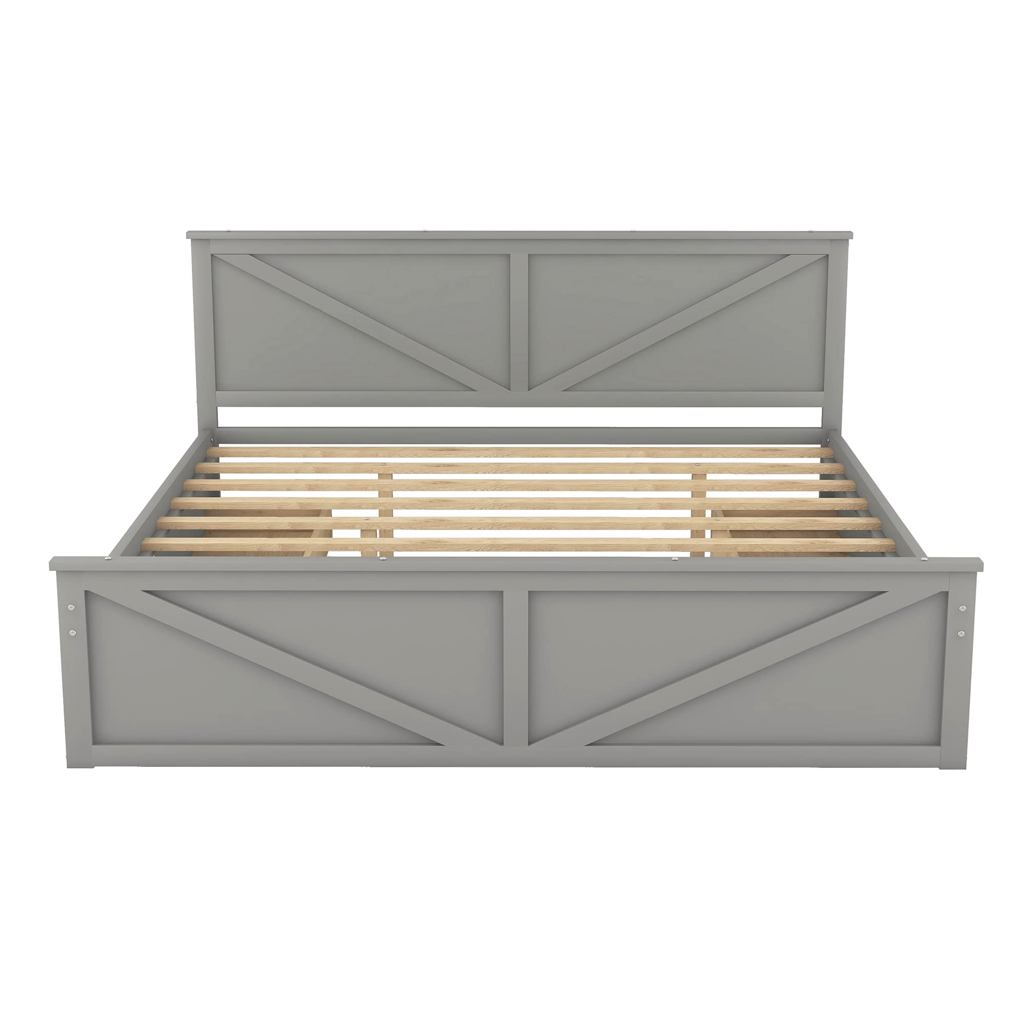 BIADNBZ King Size Wooden Platform Bed Frame with Headboard,Four Storage Drawers and Support Legs for Bedroom Guest Room,No Box Spring Needed,Gray