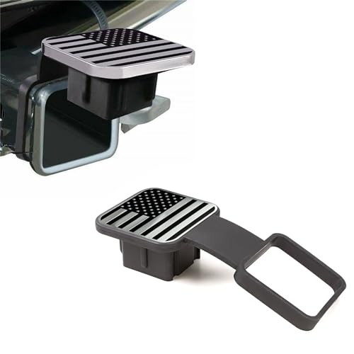 gunhunt 1 PC Auto Tow Trailer Seal Cap, 3.15" x 3.05" American Flag Square End Plug Plug Protector, Universal for 2" Trailer Receiver Tube, Compatible with Cars, Trucks, Vans, SUVs, Trailers (Black)