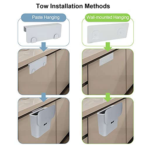 2.4 Gallon Hanging Trash Can with Lid Kitchen Compost Bin Trash Can for Counter Top or Under Sink, Hanging Small Trash Can with Lid for Cupboard / Bathroom / Office, Mountable Indoor Compost Bucket