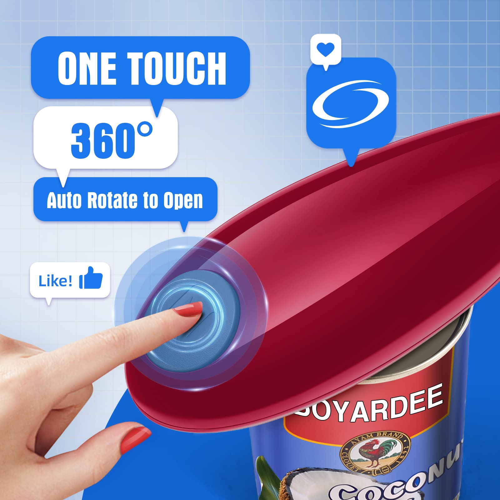 One-Touch Electric Can Opener Automatic Hand Free Can Opener for Arthritis and Seniors, Safety Can Opener Smooth Edge, Restaurant Can Opener Best Kitchen Gadget for Home Use