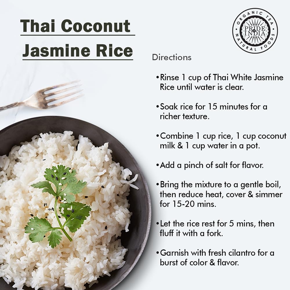Pride Of India - Thai White Jasmine Rice - Fragrant Hom Mali Rice, 1.5 Pound Jar