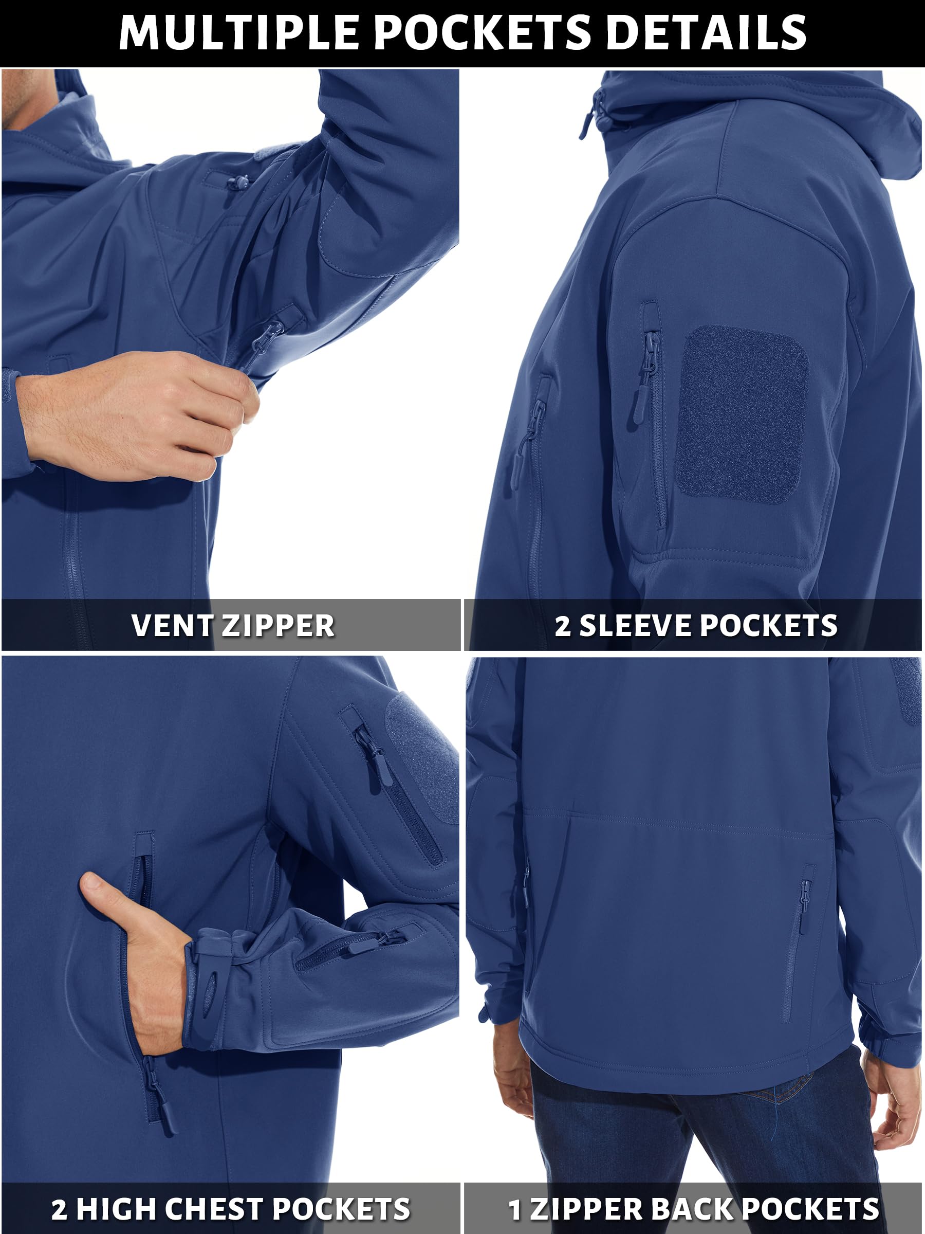 TACVASEN Men's Ski Snow Fleece Jackets Special Ops Military Tactical Pockets Rain Jacket Waterproof Warm Fall Winter Coat Softshell Royal blue 2XL