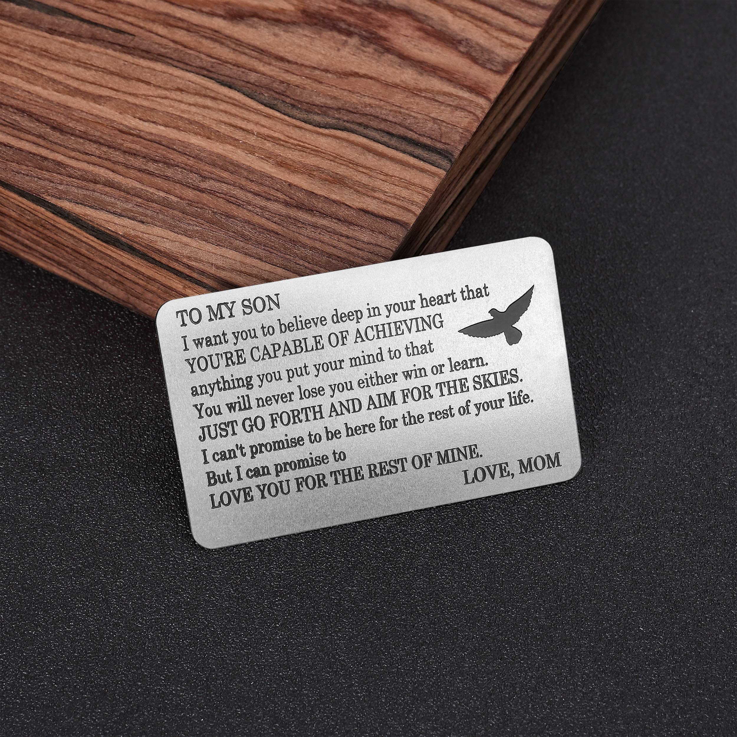 Personalized Engraved Wallet Metal Card Inserts for Son - Unique Love Insert Cards Customized for Him from Mom Mother - Graduation Christmas Deployment Birthday