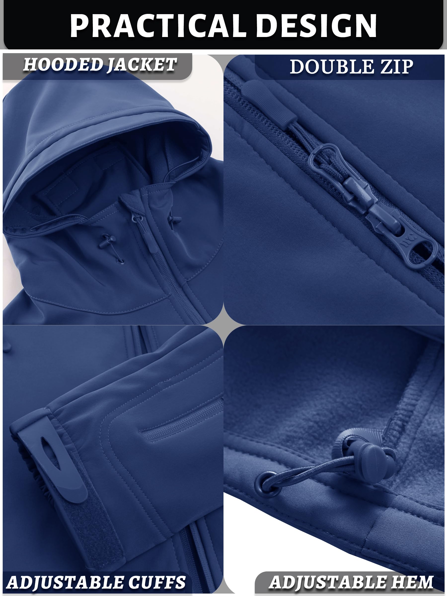 TACVASEN Men's Ski Snow Fleece Jackets Special Ops Military Tactical Pockets Rain Jacket Waterproof Warm Fall Winter Coat Softshell Royal blue 2XL