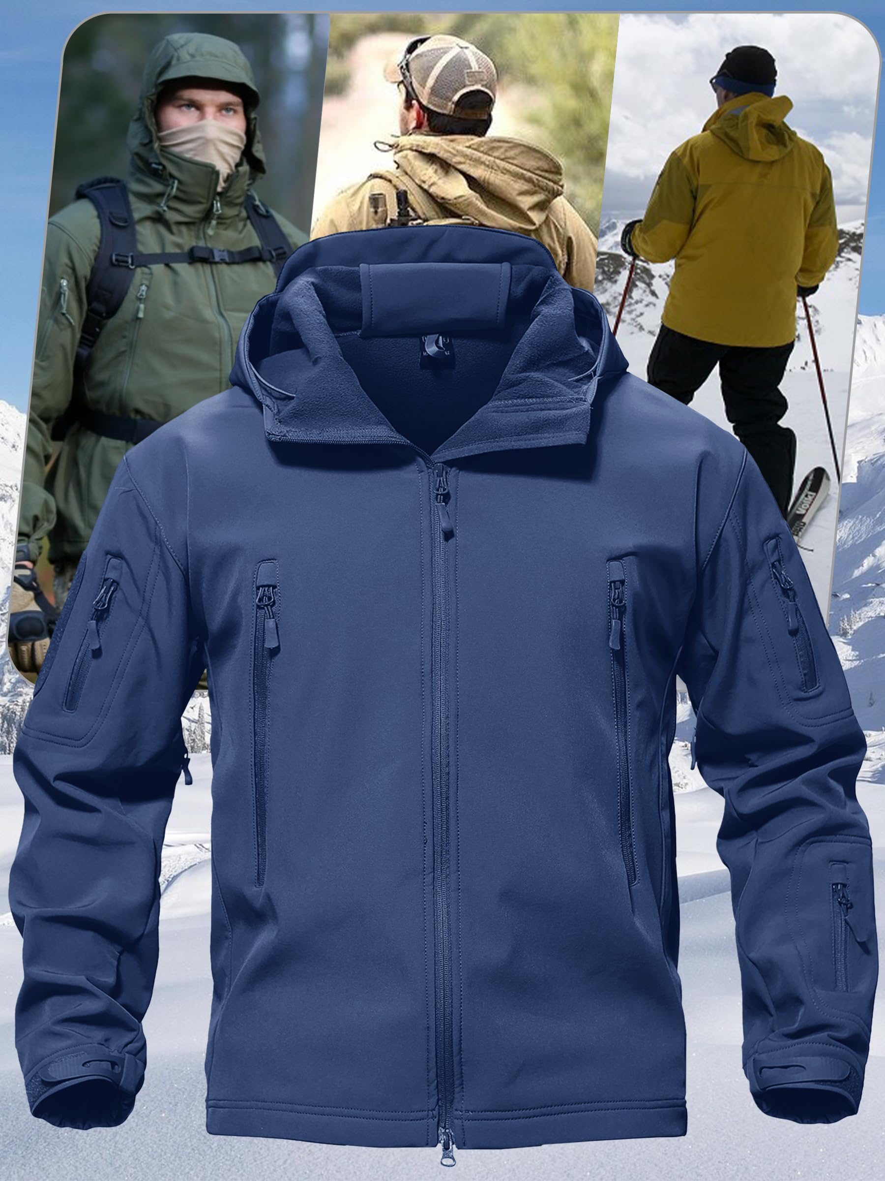 TACVASEN Men's Ski Snow Fleece Jackets Special Ops Military Tactical Pockets Rain Jacket Waterproof Warm Fall Winter Coat Softshell Royal blue 2XL