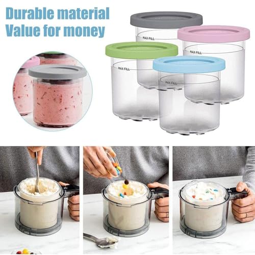 2/4/6PCS Creami Deluxe Pints, for Ninja Creamy Pints and Lids,16 OZ Creami Containers Airtight,Reusable Compatible NC301 NC300 NC299AMZ Series Ice Cream Maker,Gray-2PCS