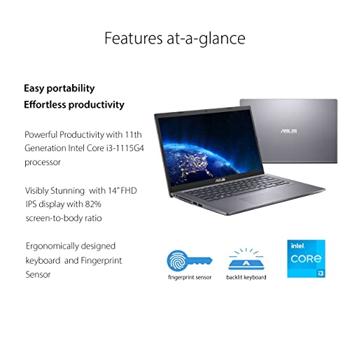 ASUS VivoBook 14 Laptop Computer, 14" IPS FHD Display, Intel Core i3-1115G4 Processor, 4GB DDR4, 128GB PCIe SSD, Fingerprint Reader, Windows 11 Home in S Mode, Slate Grey, F415EA-AS31
