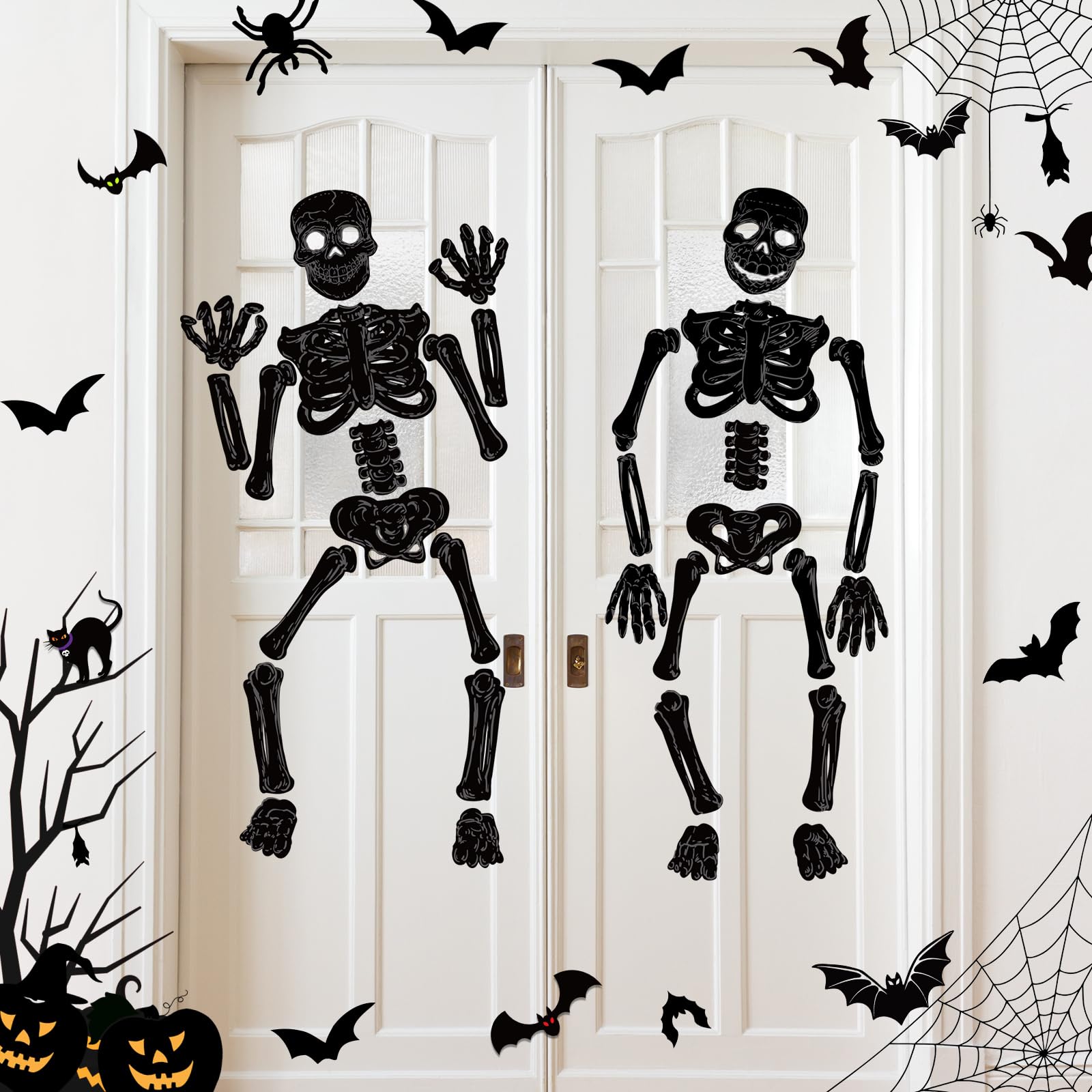 Bememo Halloween Skeleton Garage Door Magnets 42.9 Inches Dancing Skeleton Skull Magnetic Sticker Decor Black Large DIY Garage Magnets for Halloween Party Home Door Car Dishwasher Decor