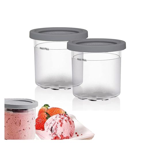2/4/6PCS Creami Deluxe Pints, for Ninja Creamy Pints and Lids,16 OZ Creami Containers Airtight,Reusable Compatible NC301 NC300 NC299AMZ Series Ice Cream Maker,Gray-2PCS
