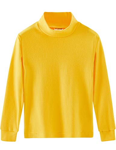 Spring&Gege Little & Big Boys Girls Long Sleeve Mock Turtleneck T-Shirt Cotton Base Layer Tops, Yellow, Size 9-10 Years