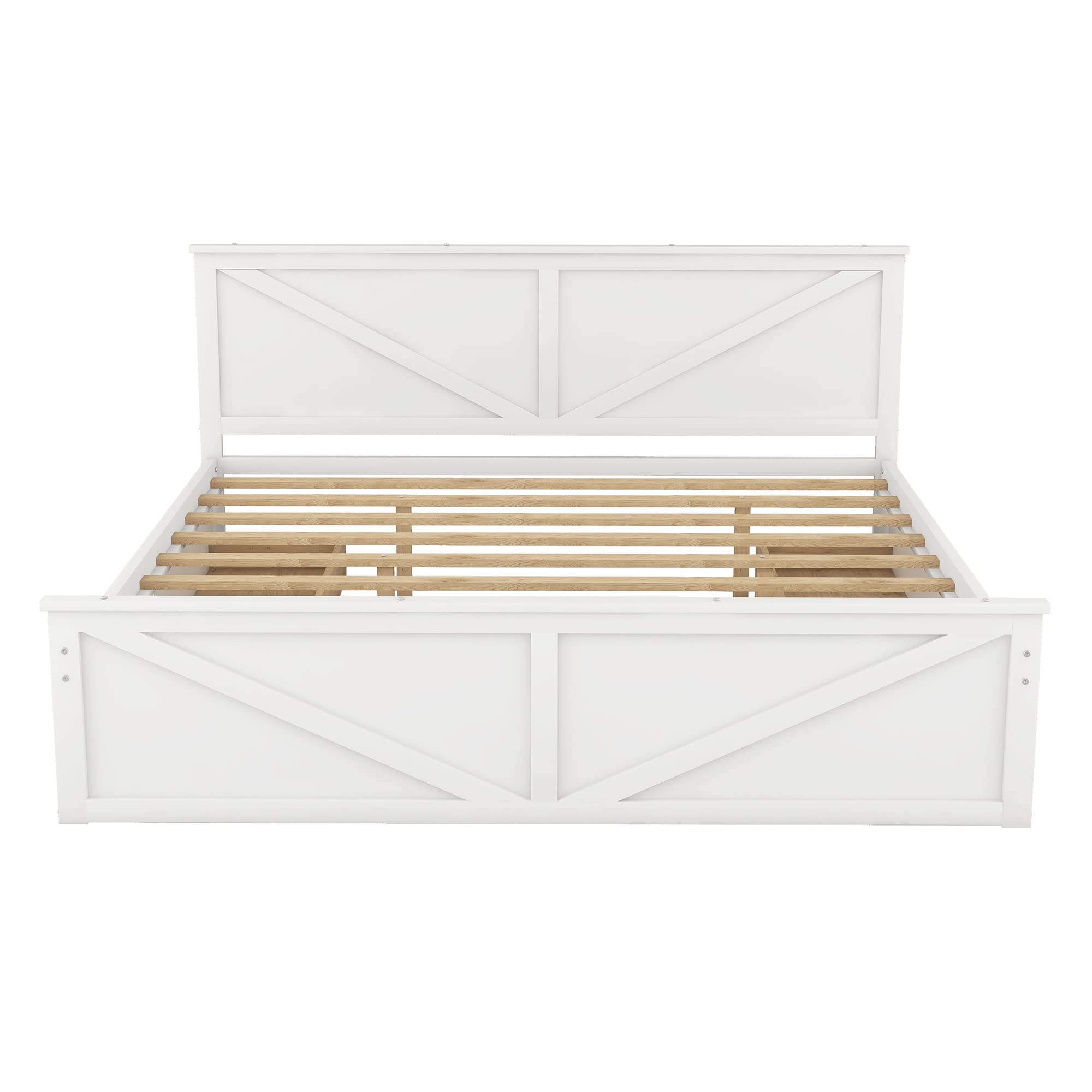 BIADNBZ King Size Wooden Platform Bed Frame with Headboard,Four Storage Drawers and Support Legs for Bedroom Guest Room,No Box Spring Needed,White