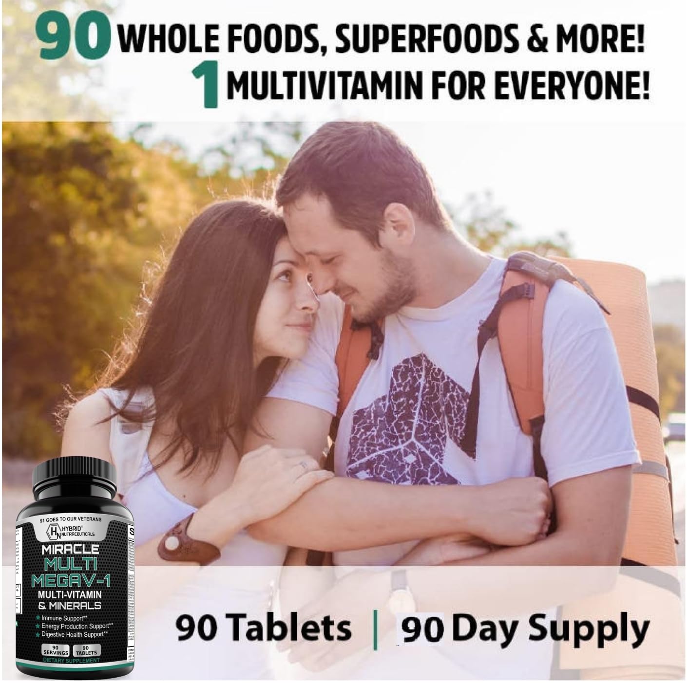 MEGAV-1 Multi-Vitamin, Superfood & Minerals - Daily Multivitamin with Probiotics, Digestive Enzyme, Mushroom Complex for Heart Health, Immune Support, Energy & Stamina: 2-Pack, 180 Tablets
