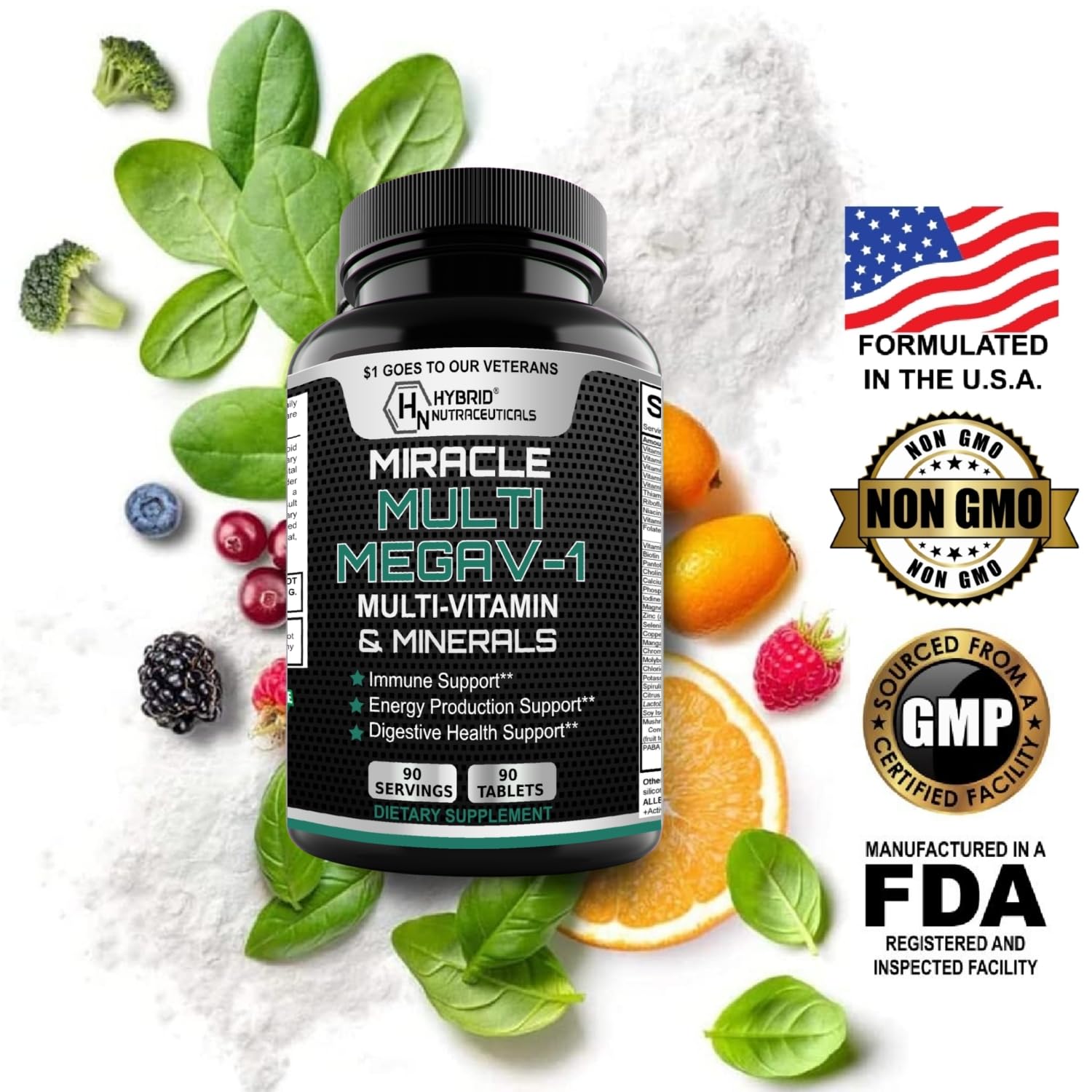 MEGAV-1 Multi-Vitamin, Superfood & Minerals - Daily Multivitamin with Probiotics, Digestive Enzyme, Mushroom Complex for Heart Health, Immune Support, Energy & Stamina: 2-Pack, 180 Tablets