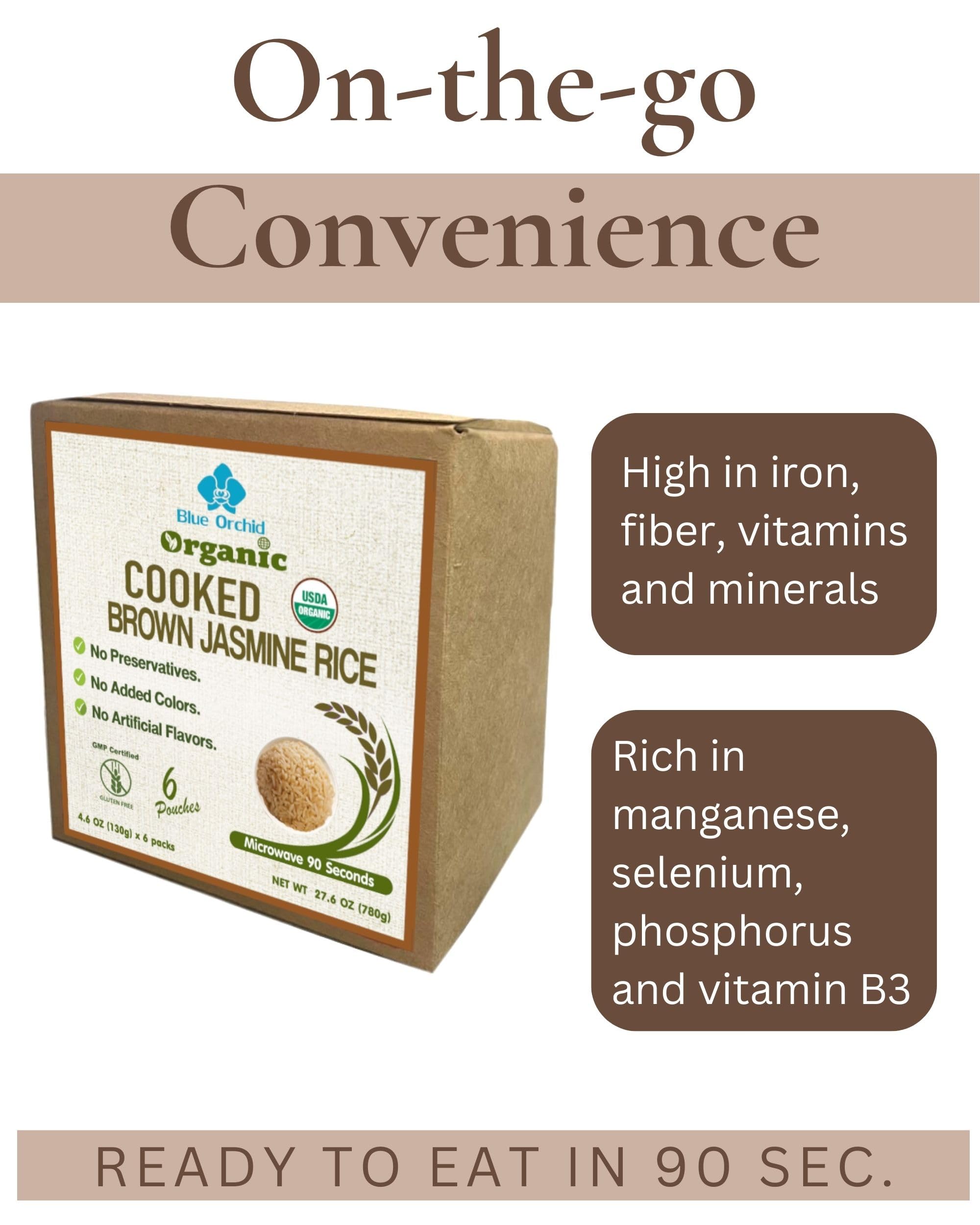 Organic Thai Jasmine Microwavable Cooked Brown Rice - Gluten-free - Vegan Healthy Ready to Eat 6 x 4.6 OZ Pouch (Brown Rice 6 Pouches)