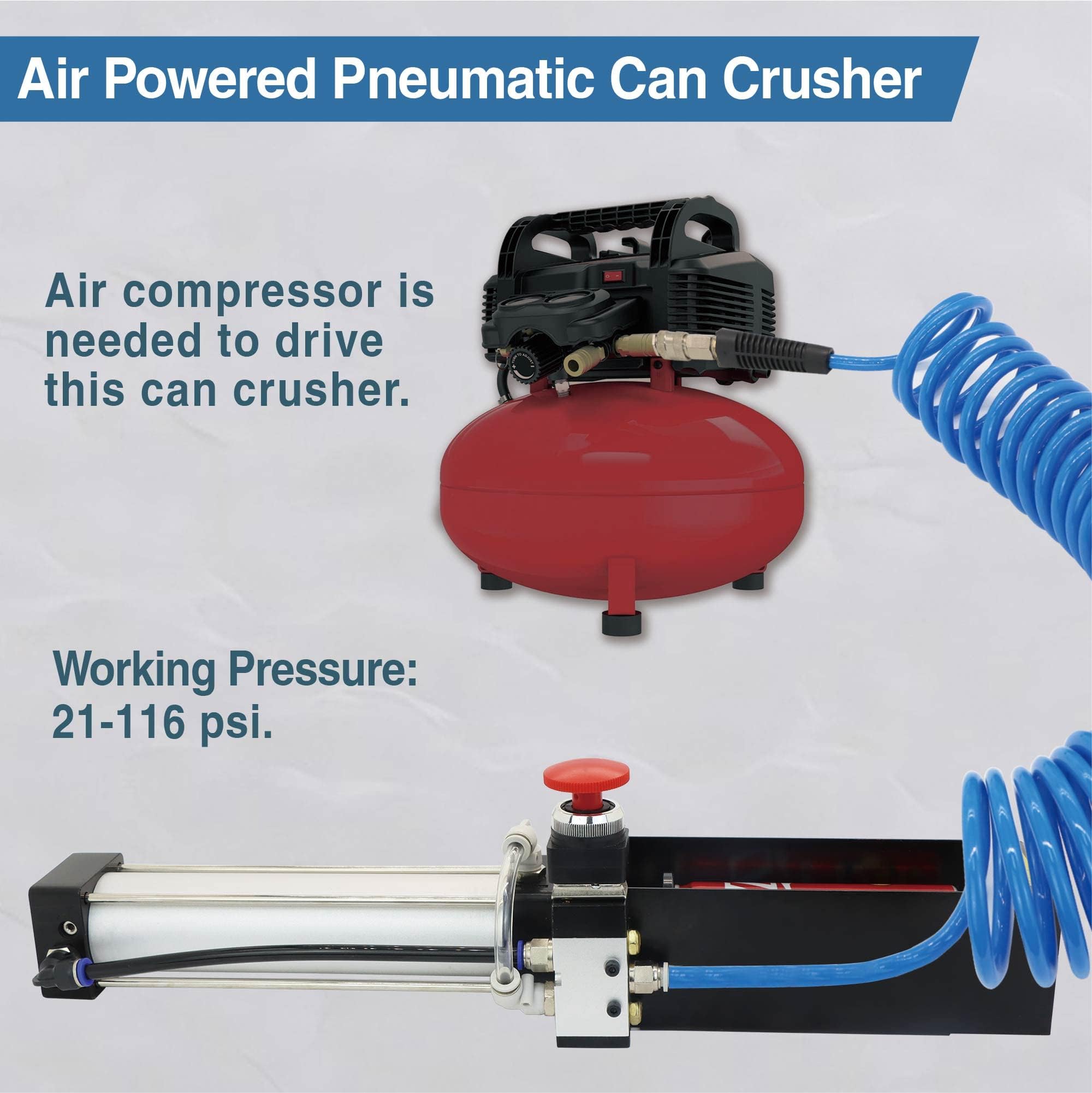 Pneumatic Cylinder Can Crusher – Air Powered Countertop –Aluminum Can Crushers for Recycling – For 12oz,16oz Aluminum Soda Bear Tall Tin Cans – Heavy Duty Automatic Efficient Smasher…