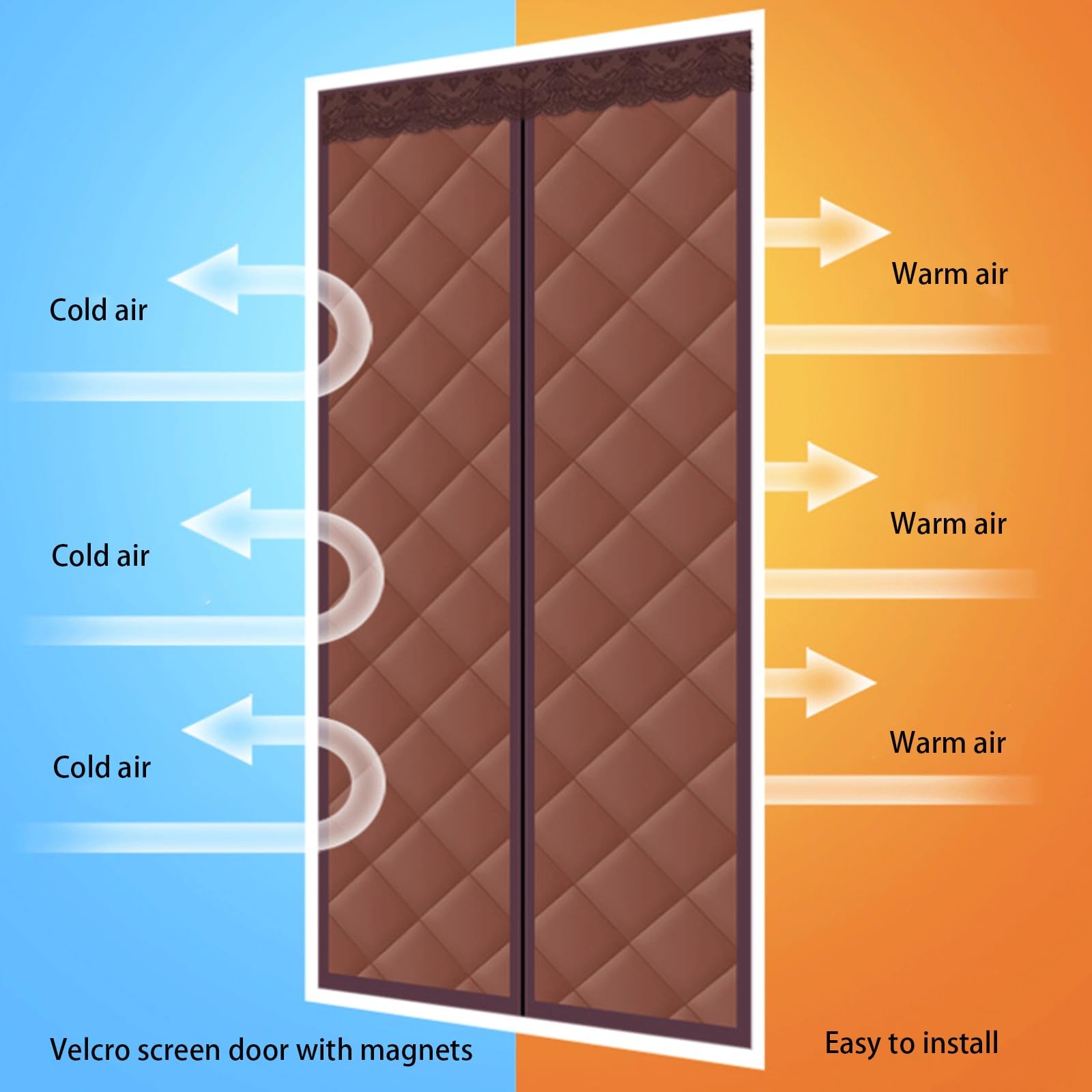Magnetic Thermal Insulated Door Curtain, Winter Cotton Door Curtain Weatherproof, Door Soundproofing Insulation Cold Protection for Keeping Warm in Winter, for Living Room Garage Front Door Patio ( Co