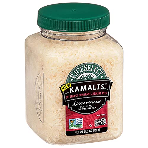 RiceSelect Discoveries Kamalis Intensely Fragrant Jasmine Rice, Gluten-Free, Non-GMO, Vegan, 14.5 Ounce Jar