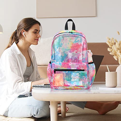 LEDAOU Mesh Backpack for Kids Girls Semi-Transparent Mesh School Backpack Bookbag Lightweight Casual Daypacks for Beach Gym Travel (Tie Dye Orange)