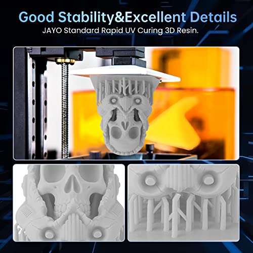 3D Printer Resin, JAYO 1KG 3D Resin for 4K 8K LCD/DLP/SLA 3D Printers, 405nm Standard Photopolymer Fast Curing Resin, High Precision, Low Shrinkage, Grey 1000g