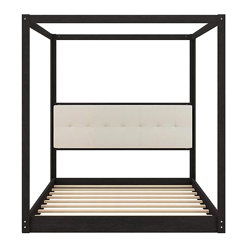 DOLPRNE Modern King Size Wooden Canopy Platform Bed with Upholstered Headboard,Multiple Choice for Kids Teen Adults Bedroom,Box Spring Not Required,Espresso
