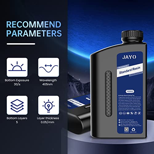 3D Printer Resin, JAYO 1KG 3D Resin for 4K 8K LCD/DLP/SLA 3D Printers, 405nm Standard Photopolymer Fast Curing Resin, High Precision, Low Shrinkage, Grey 1000g