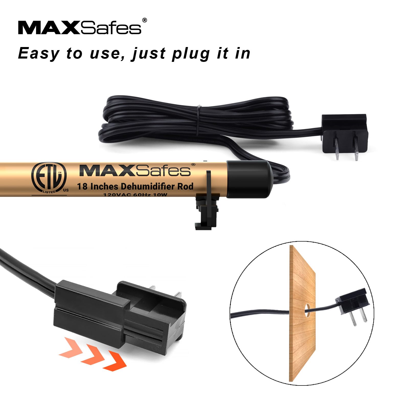 MAXSafes Gun Safe Dehumidifier Rod, Dry Golden Rod - Easy Installation Plug-in Electric Dehumidifier Eliminates Moisture for Gun Safes & Cabinets, ETL Approved (18in)