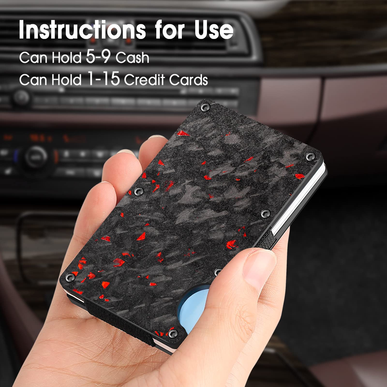 OTO Money Clip for Men-RFID Blocking Carbon Fiber Wallet,Minimalist Slim Wallet with Gift Box,Aluminum Metal Credit Card Holder(Forged Red)