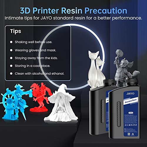 3D Printer Resin, JAYO 1KG 3D Resin for 4K 8K LCD/DLP/SLA 3D Printers, 405nm Standard Photopolymer Fast Curing Resin, High Precision, Low Shrinkage, Grey 1000g