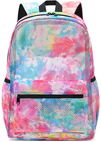 LEDAOU Mesh Backpack for Kids Girls Semi-Transparent Mesh School Backpack Bookbag Lightweight Casual Daypacks for Beach Gym Travel (Tie Dye Orange)