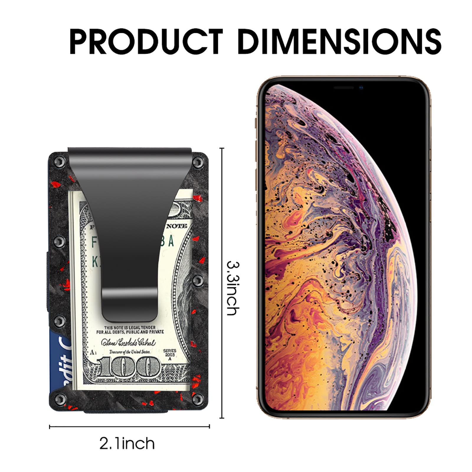 OTO Money Clip for Men-RFID Blocking Carbon Fiber Wallet,Minimalist Slim Wallet with Gift Box,Aluminum Metal Credit Card Holder(Forged Red)