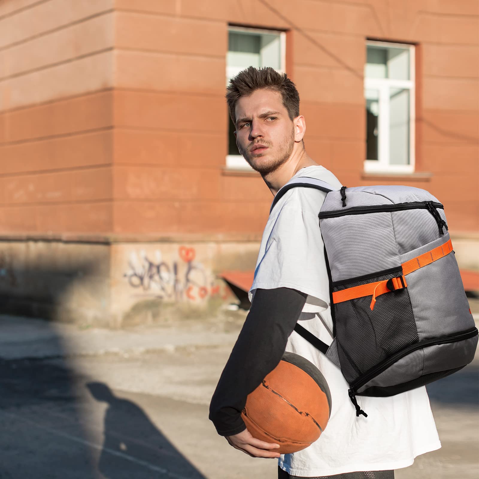 MIER Basketball Backpack Soccer Bag with Shoes/Ball Compartment, Large Sports Back Pack Equipment Bag for Men Women Athletes, 35L, Gray