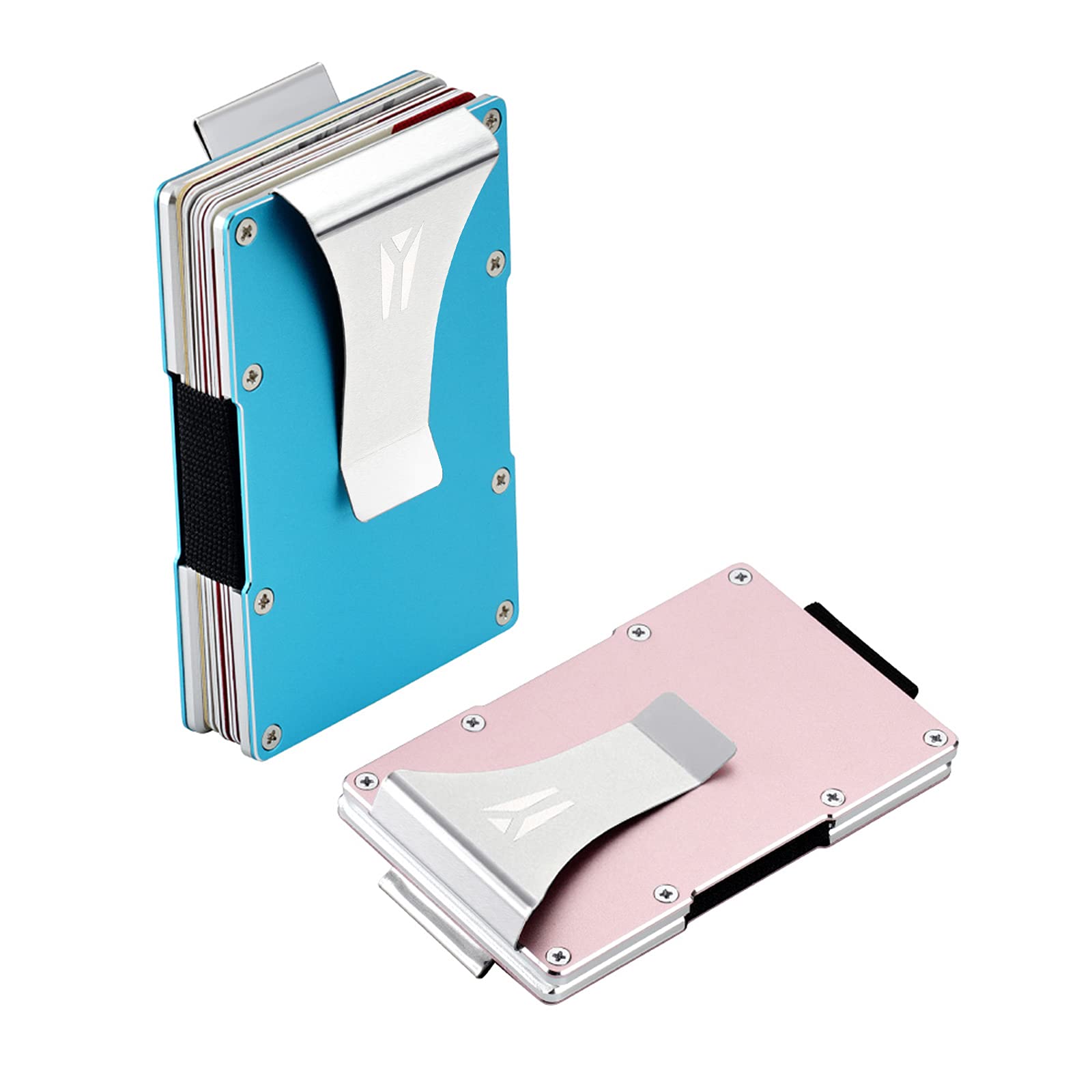Yeacun Minimalist Women Man Aluminum Metal RFID Blocking Anti-Theft Wallet, Blue Pull-Out Design Convenient Credit Card Holder