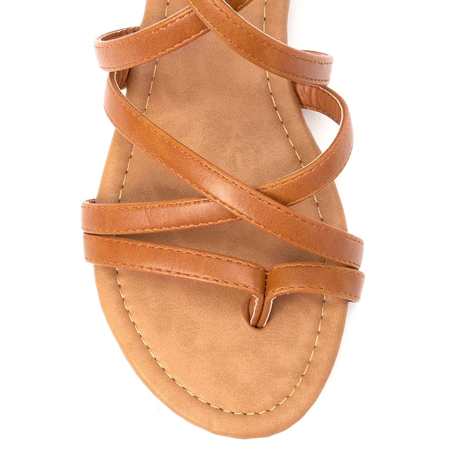 Luffymomo Women's Gladiator Strap Sandals Flat Fisherman Thong Cross Strappy Sandals(11 M US BROWN)