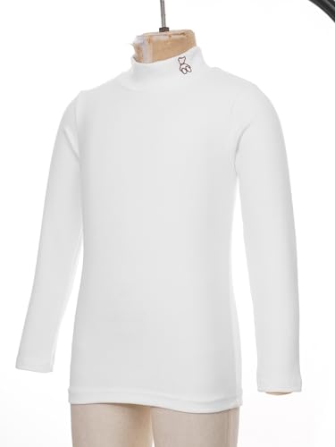 Kvysinly Boys Girls Thermal Underwear Tops Bear Embroidery Turtleneck Long Sleeve Pullover Baselayer T-Shirt Undershirt White 9-10 Years