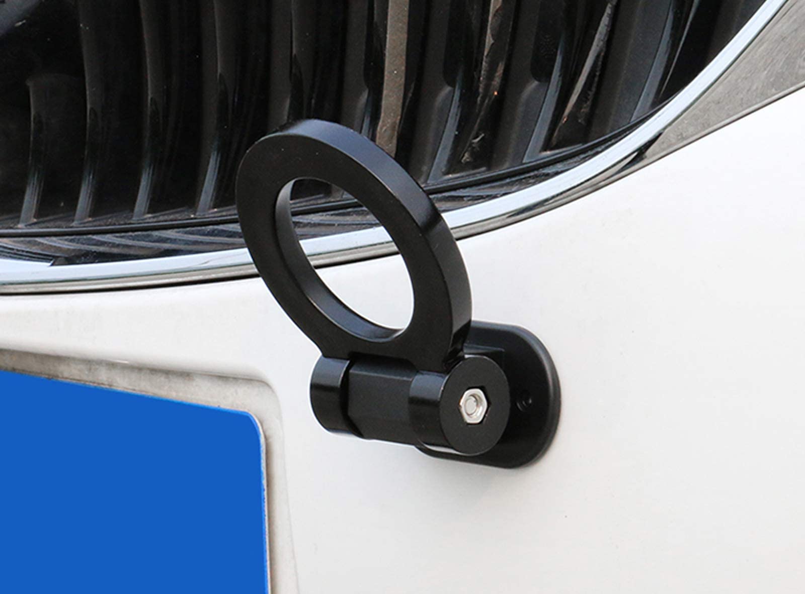 Xotic Tech JDM Track Racing Style Bumper Trailer Tow Hook Ring Decoration Sticker Universal Fit All Car Truck SUV, Black