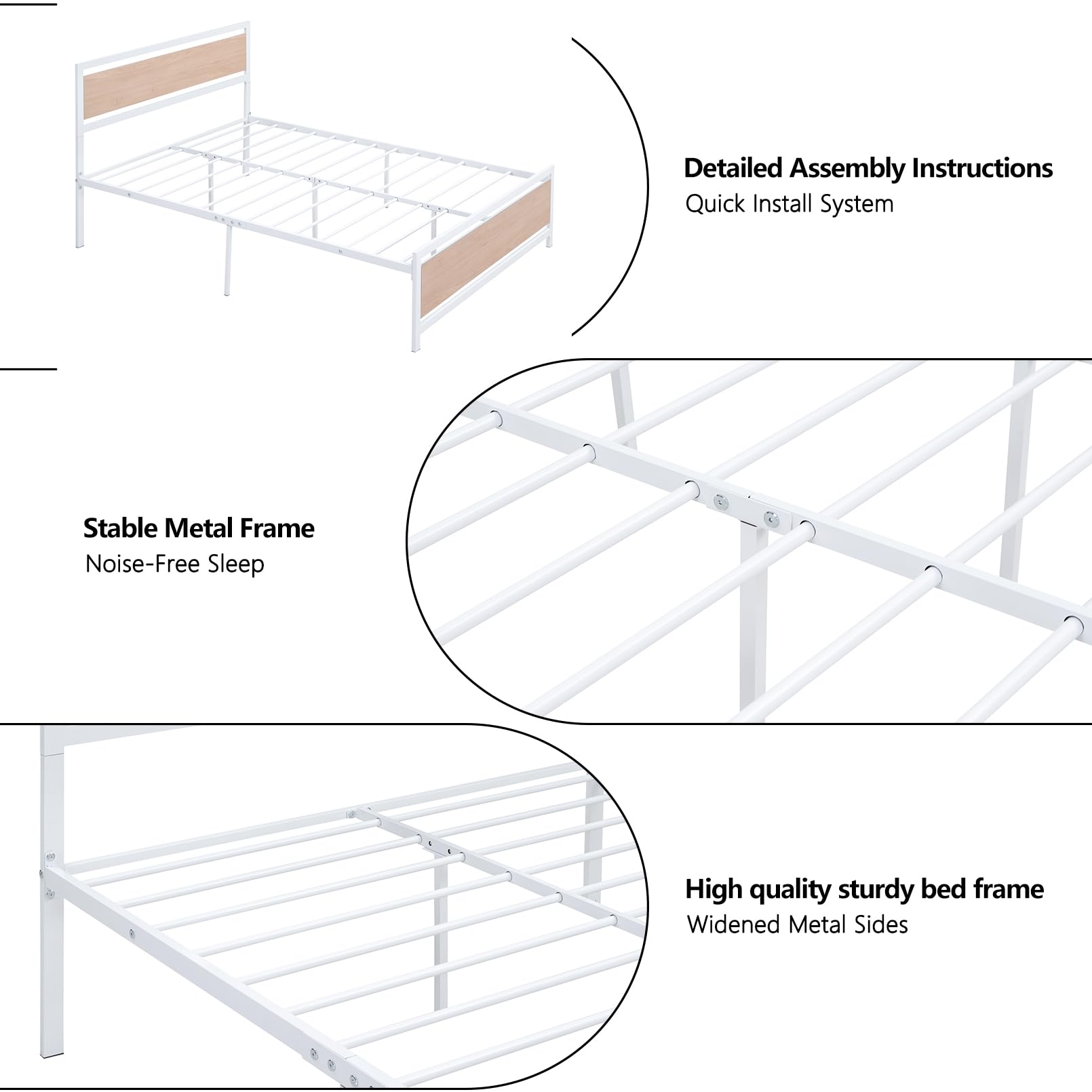 Full Size Platform Bed Frame with Solid Wooden Headboard & Footboard, Metal Slats Support, Ample Under Bed Storage for Bedroom Apartment Boy Girl, No Box Spring Needed/Easy Assembly/No Noise, White
