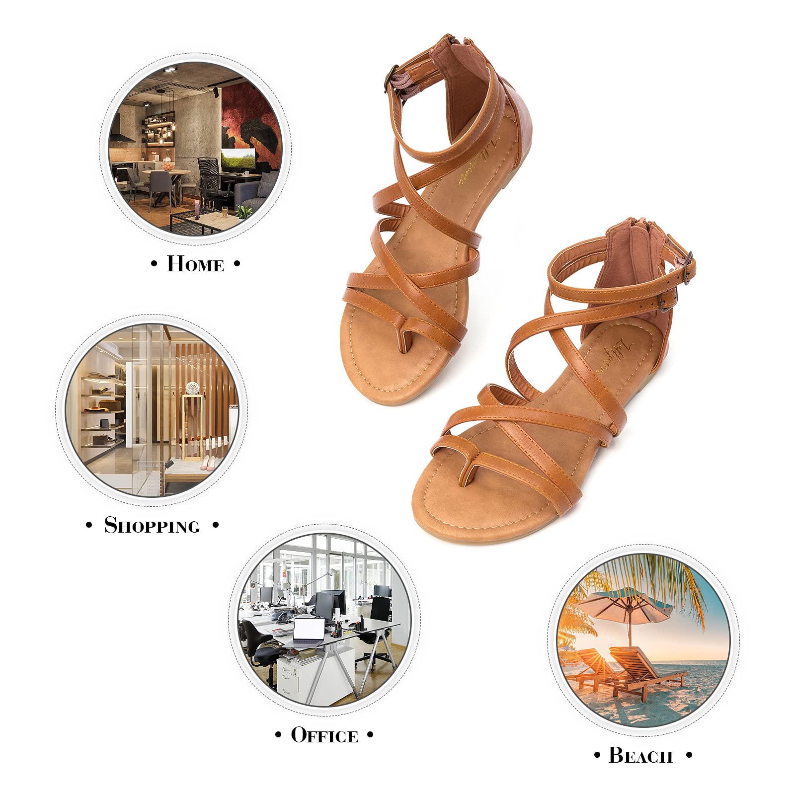 Luffymomo Women's Gladiator Strap Sandals Flat Fisherman Thong Cross Strappy Sandals(11 M US BROWN)