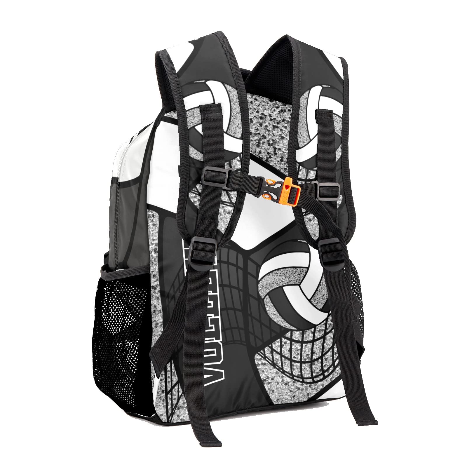 Zaaprint Volleyball Black Grey Print Backpack Shoulder Shopping Bag Travel Casual Bags with Name Text