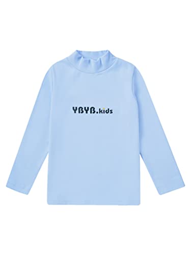 YiZYiF Kids Boys Girls Turtleneck Long Sleeves T-Shirts Printed Thermal Tops Athletic Tee Baselayer Shirts Blue 9-10 Years