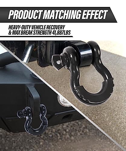 Reswish ESEWALAS 2 Pack 3/4" Shackles,41,887Ibs Break Strength with 7/8" Screw Pin and Shackle Isolator Washers Kit,Offroad Towing Accessories,Heavy Duty D Ring Shackle (Black)