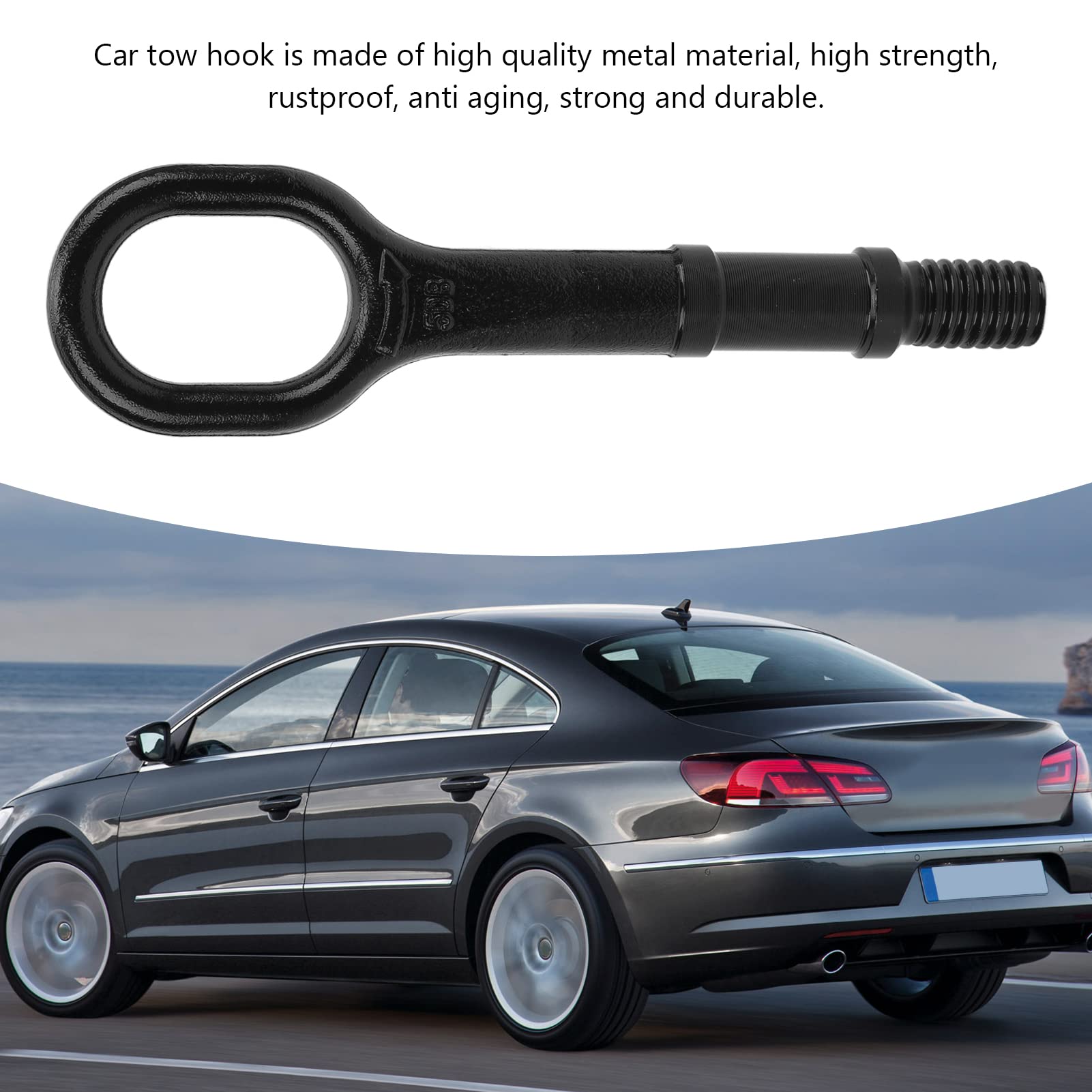 Towing Eye Tow Hook, 1T0 805 615A Car Bumper Trailer Ring Hinge Hook Replacement for CC 2009-2018 R32 2006-2014, Black