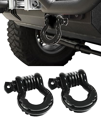 Reswish ESEWALAS 2 Pack 3/4" Shackles,41,887Ibs Break Strength with 7/8" Screw Pin and Shackle Isolator Washers Kit,Offroad Towing Accessories,Heavy Duty D Ring Shackle (Black)