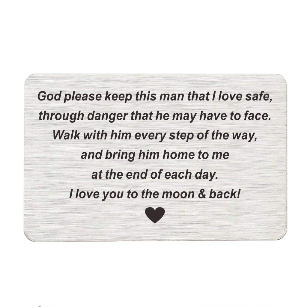 Birsppy Laser Engraved Metal Wallet Insert Card Love Note for Husband Boyfriend Fiance