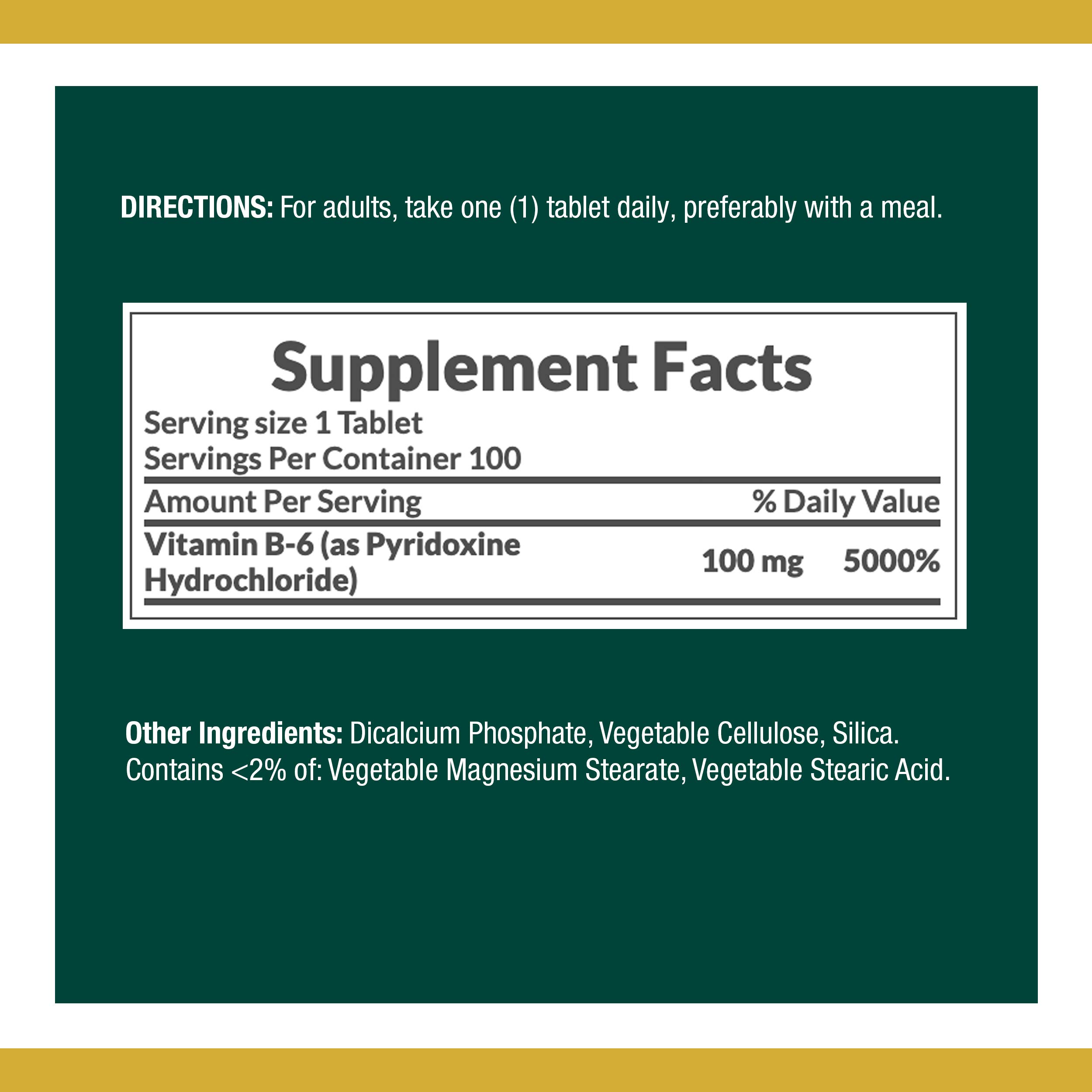Nature's Bounty Vitamin B6, Supports Energy Metabolism and Nervous System Health, 100mg, Tablets, 100 Ct (Pack of 2)