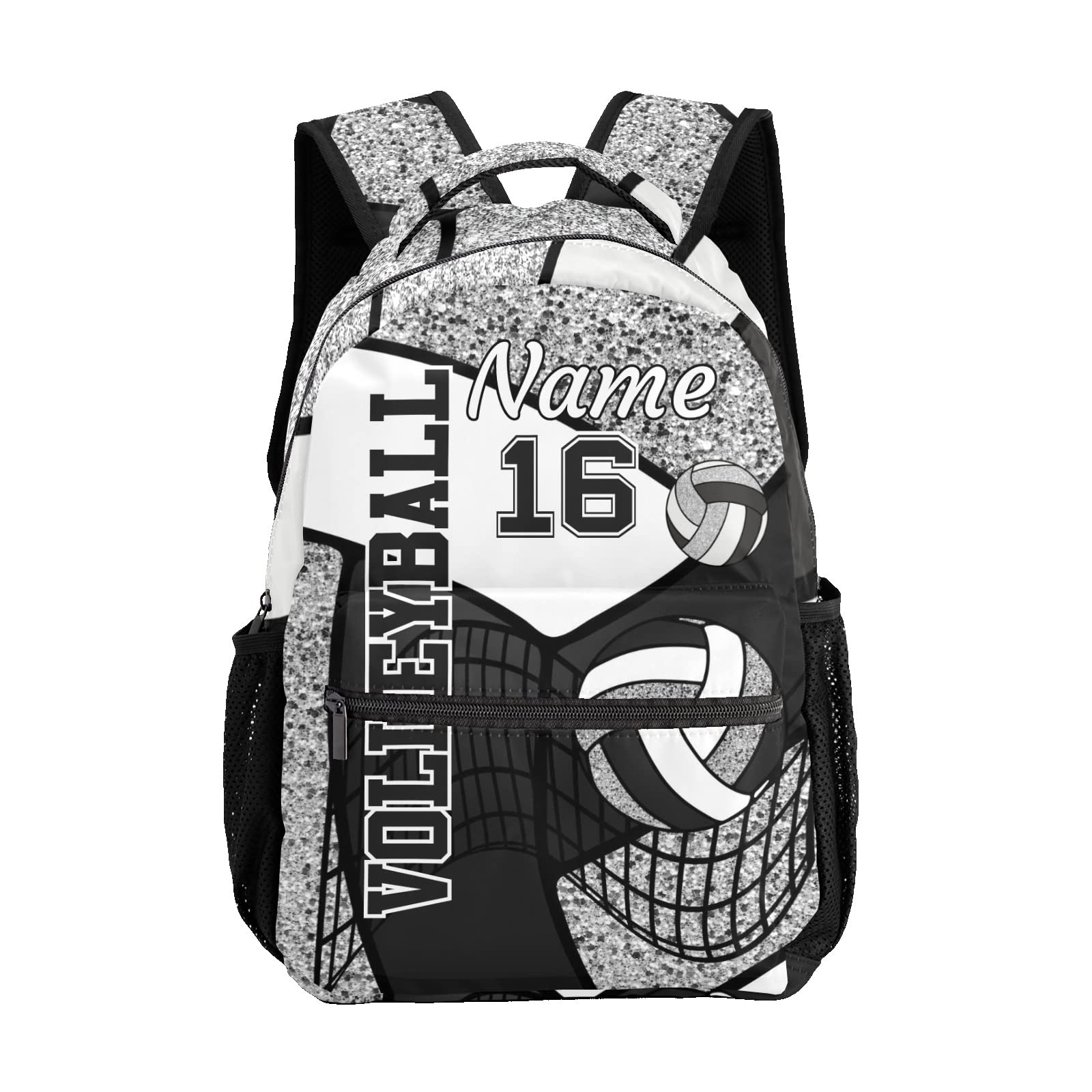 Zaaprint Volleyball Black Grey Print Backpack Shoulder Shopping Bag Travel Casual Bags with Name Text