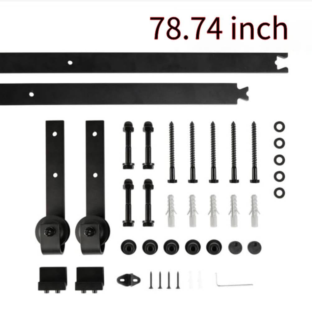 WOHLLEBEN 6.6 Feet Heavy Duty Sliding Barn Door Hardware Kit Easy to Install, Smoothly and Quietly, Sliding Doors Hardware Track Kit Suitable for Bedroom Kitchen (Classic, 78.74 inch)