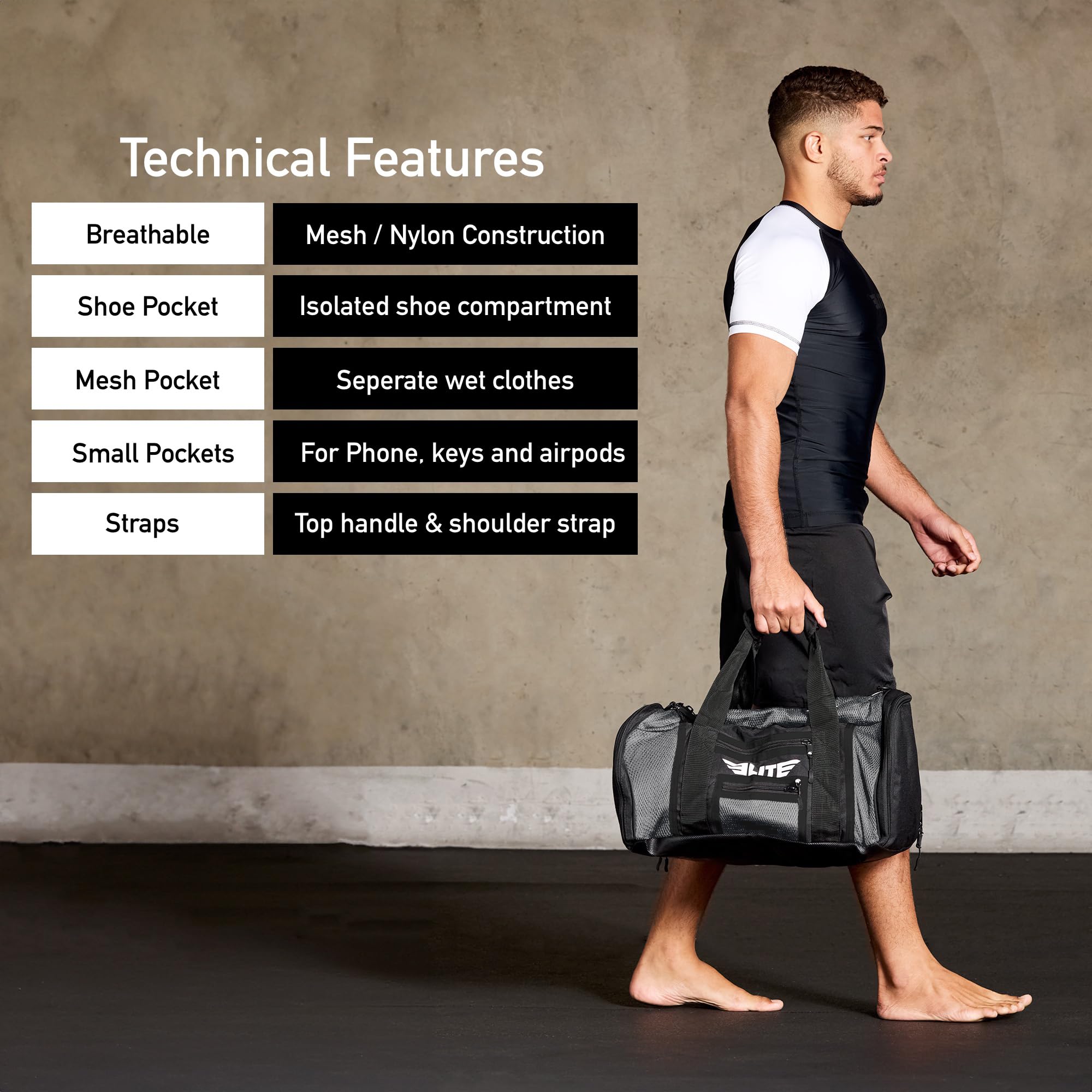 Elite Sports Boxing Gym Duffle Bag for MMA, BJJ, Jiu Jitsu gear,Duffel Athletic Gym Boxing Bag