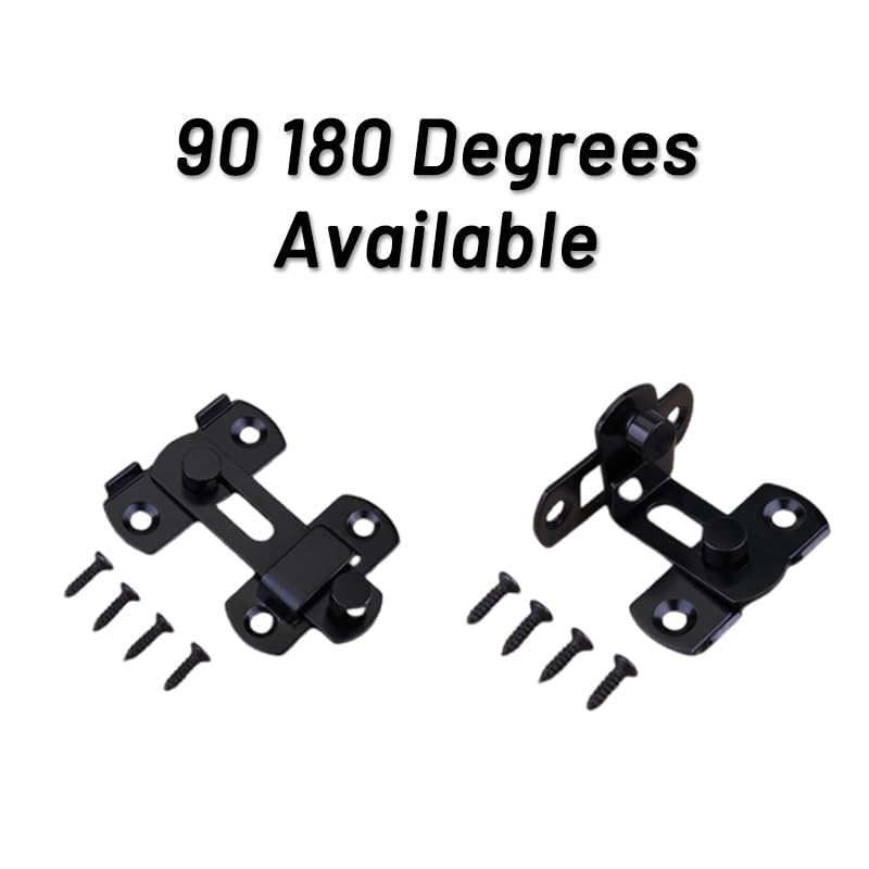 Door Lock Barn Latch(2 Pack with Screw Set) - Door Lock Latch Sliding Lock - Home Security Door Lock for Barn Bathroom, Garage, Bedroom, Cabinet (90 Degree x 2 Set)