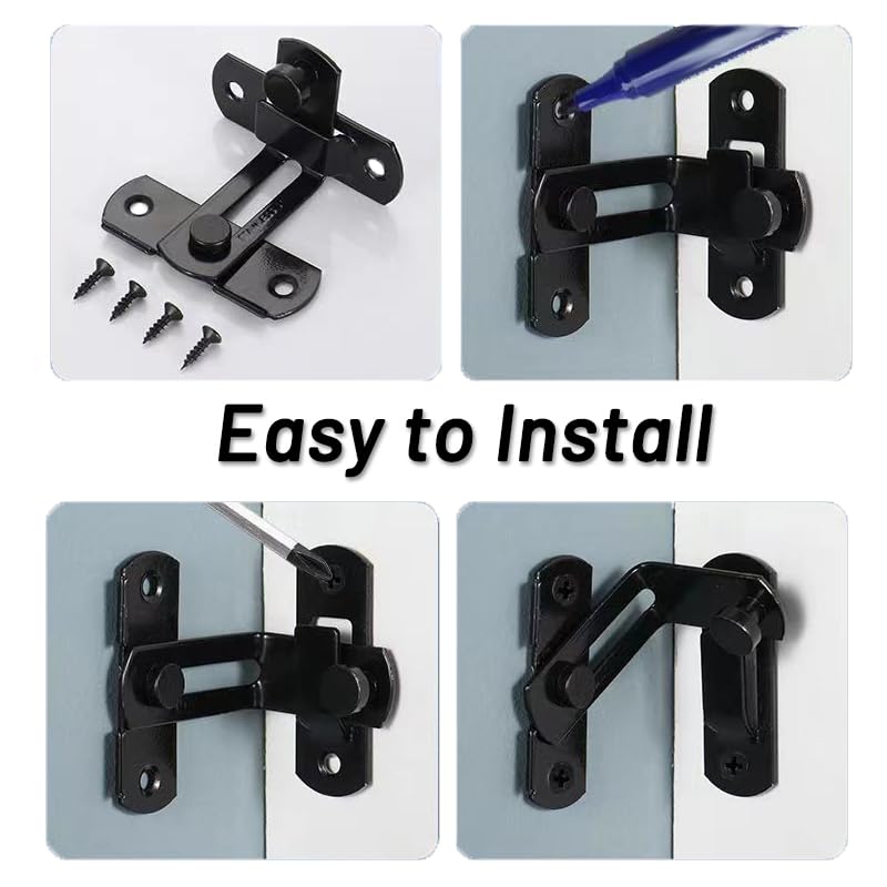 Door Lock Barn Latch(2 Pack with Screw Set) - Door Lock Latch Sliding Lock - Home Security Door Lock for Barn Bathroom, Garage, Bedroom, Cabinet (90 Degree x 2 Set)